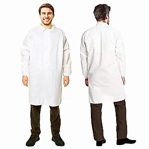 AMZ Supply White Disposable Lab Coats for Adults, Medium. Pack of 10 Microporous Polypropylene 60 GSM Coats Medical. Adult Lab Coat with Hook & Loop, Elastic Wrists, No Pockets