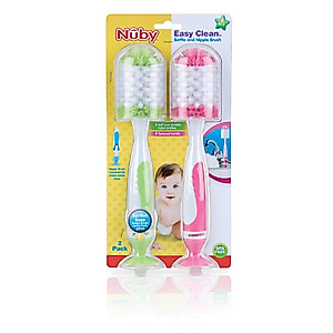 Nuby 2-Pack Easy Clean Bottle Brush with Suction Base, Colors May Vary, 5", 2 Count