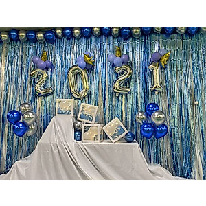 Foil Fringe Backdrop, 3 Pack 3.3 ft x 8.2 ft Photo Booth Backdrop Curtain for Parties - Tinsel Curtain Fringe Backdrop Party Decorations for Birthday, Wedding or Bachelorette Party (Laser Blue)