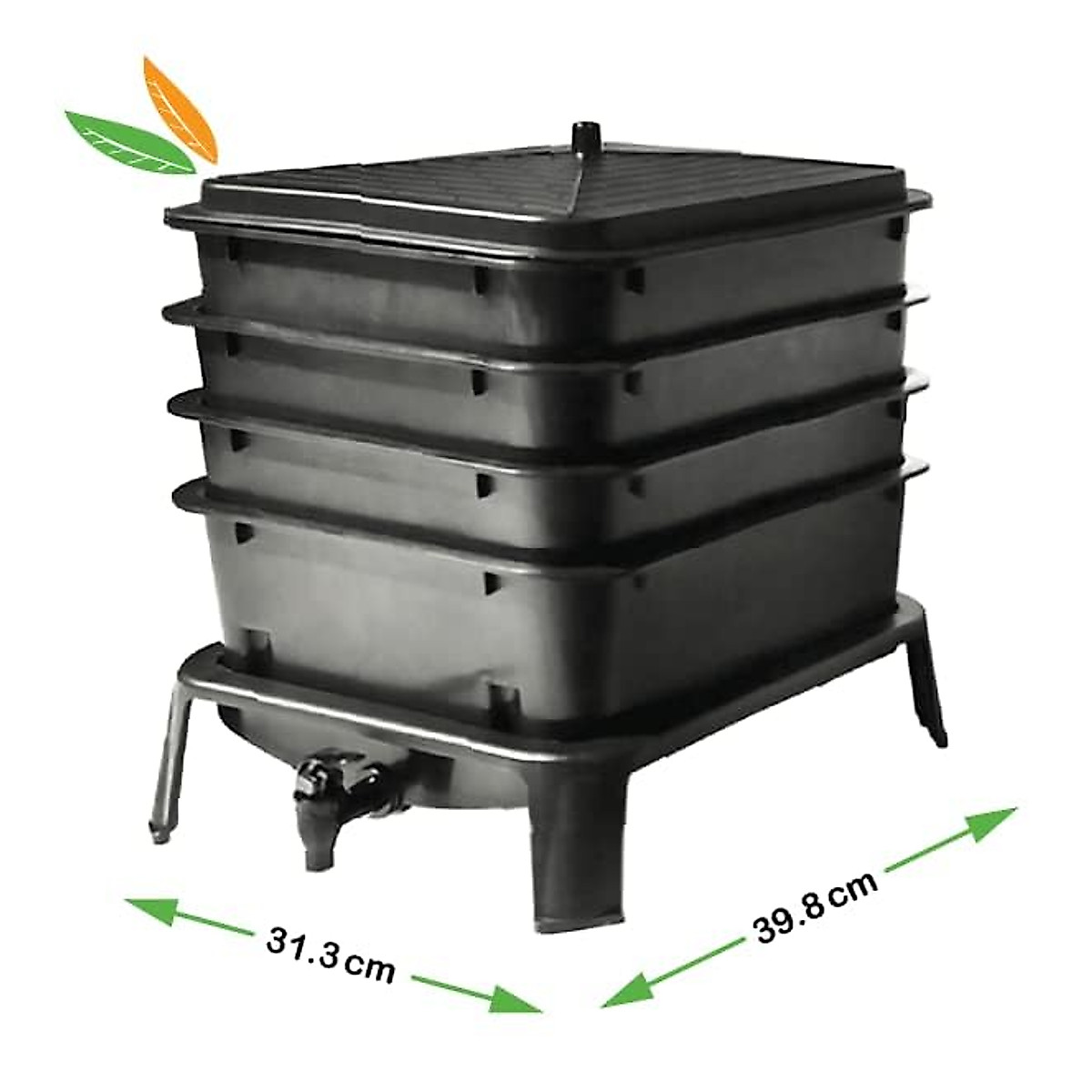 VERMI-FUTURE® Worm Condo Composting Bin, 4 Trays, Black, with Startup Bedding & 3in1 Soil Meter, Ideal for Small Households