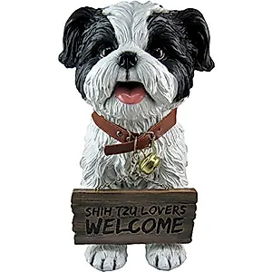 DWK Front Porch Dog Outdoor Welcome Sign Decorative Statue | Cute Dog Welcome Sign for Front Porch Standing | Decorative Garden Statues - Shih Tzu