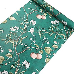 17.7x117 Inches Self Adhesive Vinyl Rustic Floral Bird Shelf Liner Contact Paper Wallpaper for Cabinets Dresser Drawer Walls Waterproof Removable