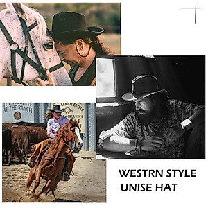 Gossifan Women Men Western Cowboy Cowgirl Hat Fedora Hat with Belt-Black Belt White