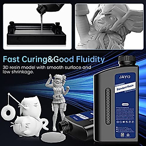 3D Printer Resin, JAYO 1KG 3D Resin for 4K 8K LCD/DLP/SLA 3D Printers, 405nm Standard Photopolymer Fast Curing Resin, High Precision, Low Shrinkage, Grey 1000g