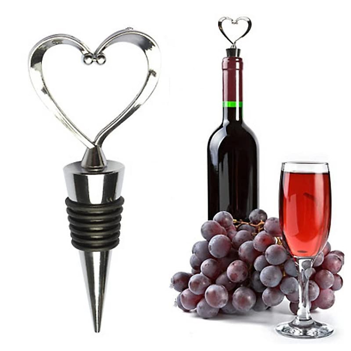 2 Pack Heart Wine Bottle Stopper, BetterJonny Stainless Steel Wine Bottle Stopper and Bottle-opener with Gift Box Packing Handheld Wine Bottle Cork Remover Accessory Tool for Holiday Wedding Party