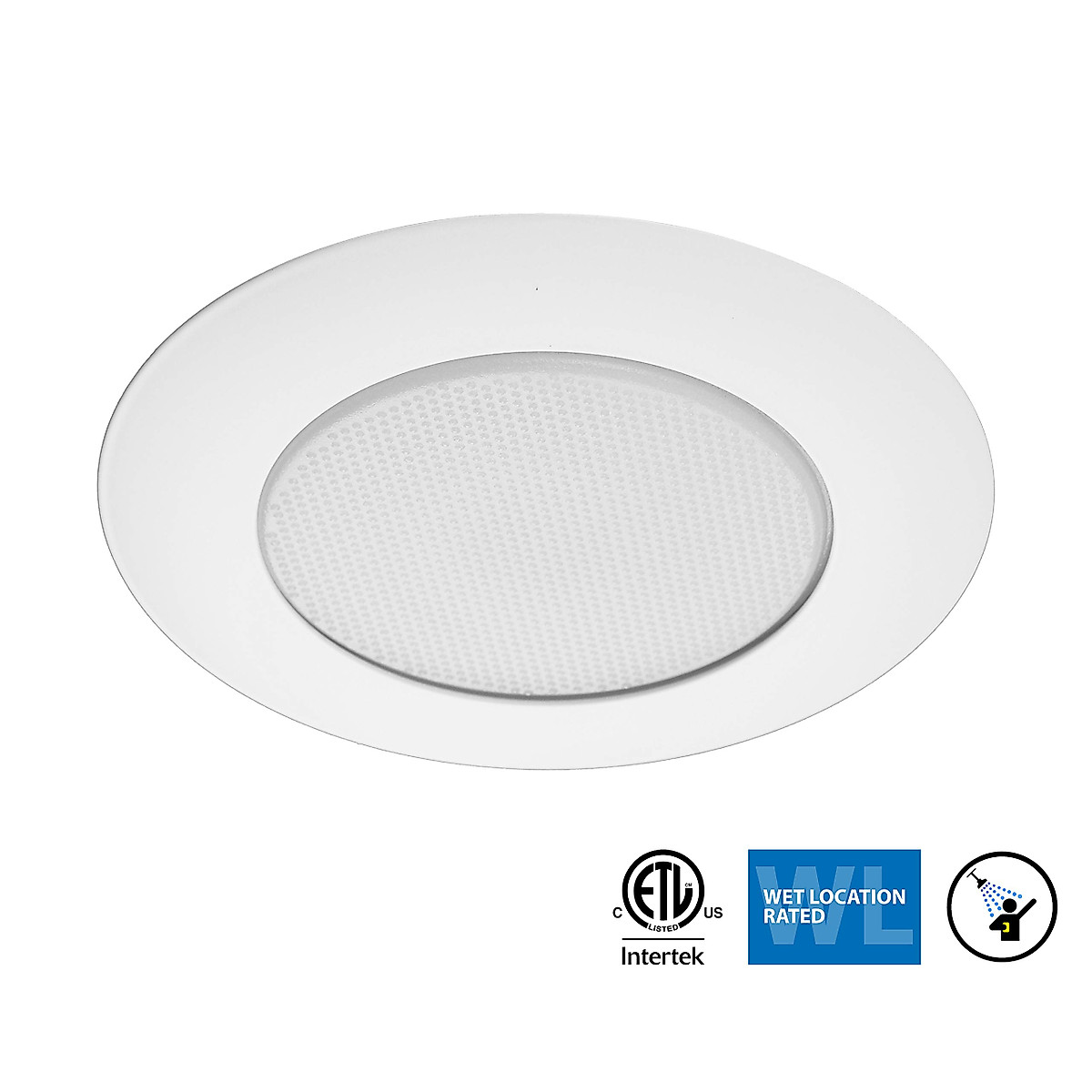 NICOR Lighting 6 inch White Recessed Shower Trim with Albalite Lens (17505)