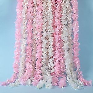 Luinabio 12 Pack 43.2 ft Wedding Artificial Silk Wisteria Vine Fake Hanging Flower Vine Garland Wall Plants Flower String for Home Outdoor Wedding Party Arch Garden Wall Home Decor, White and Pink
