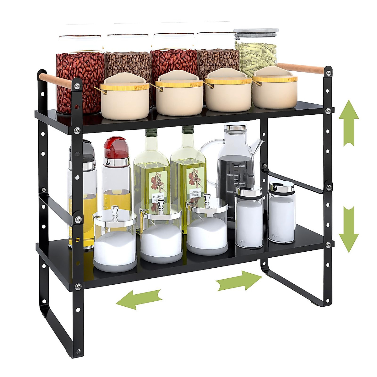 RUILALIFE Expandable Shelf Organizer for Kitchen Countertop，Adjustable Cabinet Shelf Organizers，Stackable Kitchen Counter Shelf Rack，Tiered Risers Shelves for Storage Pantry