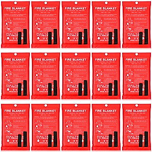 15 Pack Fire Blanket Fiberglass Fire Emergency Blanket Flame Retardant Blanket Fire Suppression Safety Blanket Fireproof Survival Safety Cover for Kitchen Home House Car Office, 39 x 39 Inch (Red)