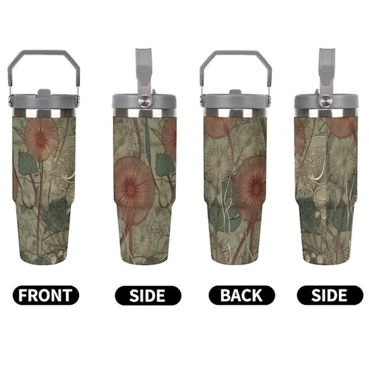 30 Oz Tumbler with Foldable Handle And Flip Straw,Leaves And Dandelions Vacuum Insulated Travel Coffee Tumblers,Stainless Steel Leak-Proof Water Bottle,Fits in Cup Holder,Keep Cold 24H & Hot 12H