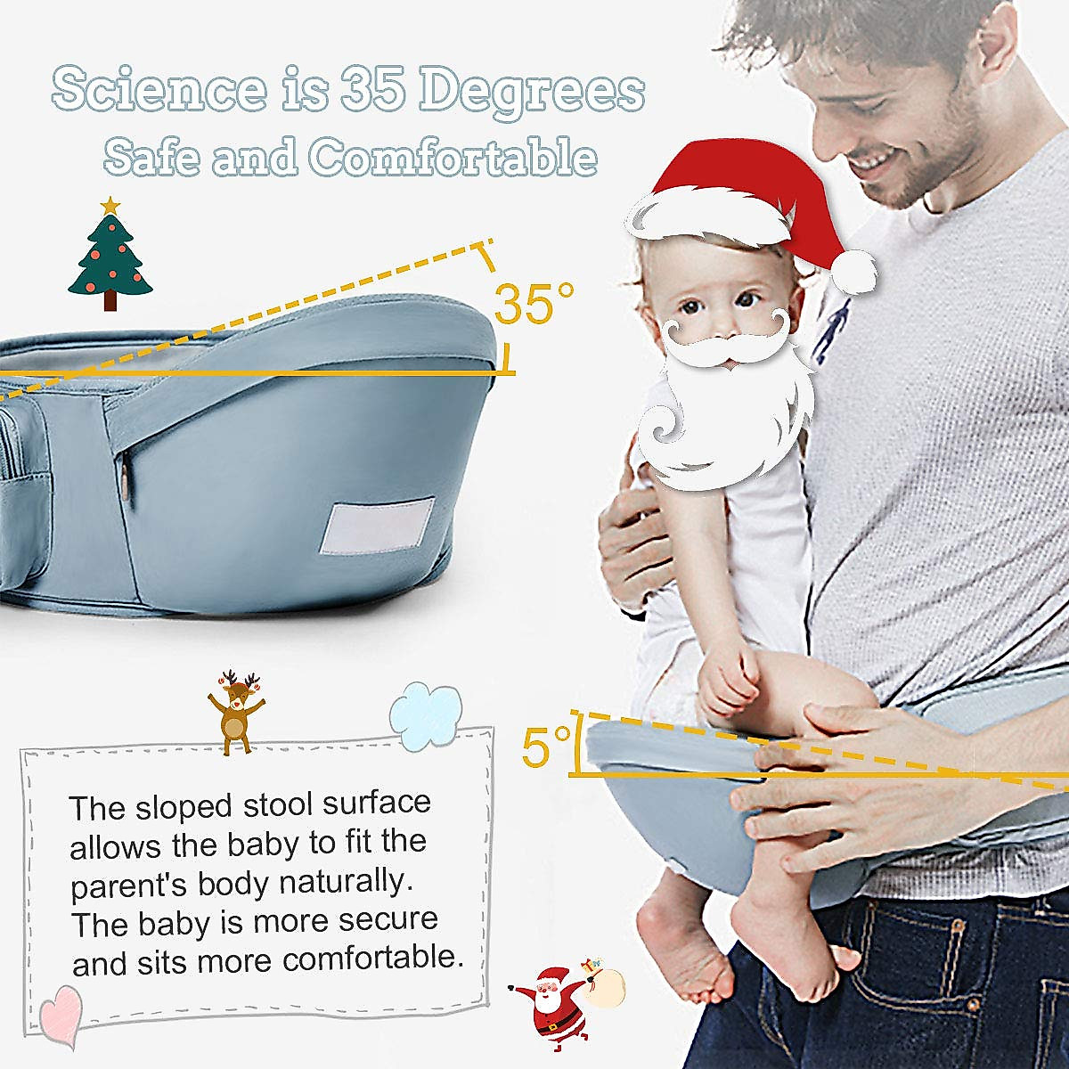 FRUITEAM 6-in-1 Baby Carrier with Waist Stool/Hip Seat for Breastfeeding, One Size Fits All - Adapt to Newborn, Infant & Toddler (Blue)