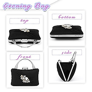 ELABEST Crystal Evening Clutch Bag Flower Pattern Handbag Bling Crossbody Prom Purse Wedding Cocktail Party Bag for Women and Girls (Black)