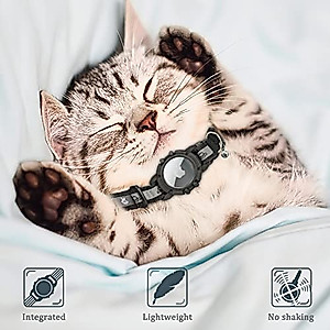 Reflective AirTag Cat Collar, FEEYAR Integrated GPS Cat Collar with Apple Air Tag Holder and Bell, Safety Elastic Band Tracker Cat Collars for Girl Boy Cats, Kittens and Puppies [Black] 9-13 Inch