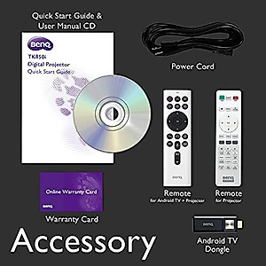 BenQ TK850i HDR XPR True 4K UHD Home Theater Projector with Android TV Wireless Adapter (Renewed)