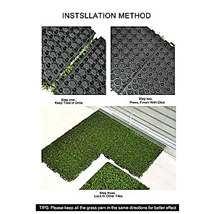 GOLDEN MOON Artificial Grass Turf Tile with Upgrade Interlocking System Self-draining Grass Tiles, 1x1 ft, 1 in Pile Height, 9 Pack