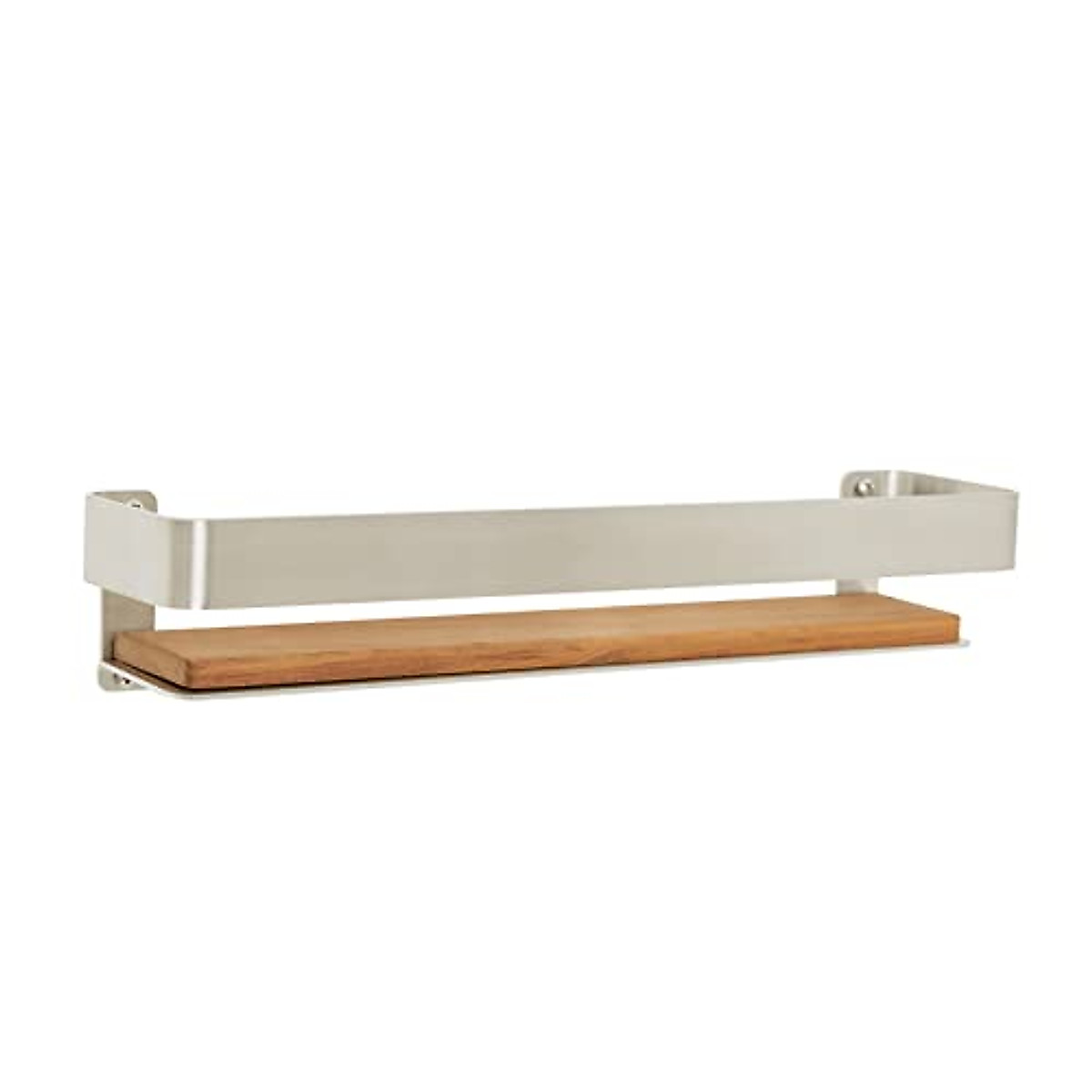 Seachrome Rectangular Shower Shelf with Rail in a Satin Finish and Natural Teak Wood Insert