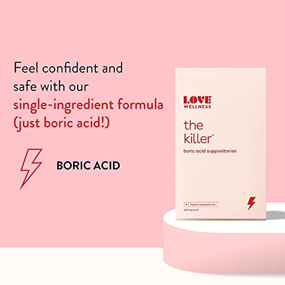Love Wellness The Killer, 14 Boric Acid Suppositories - Maintains and Balances Healthy Vaginal pH & Manages Odor - Discomfort & Loss of Intimacy - Feminine Health Developed by Doctors for Women