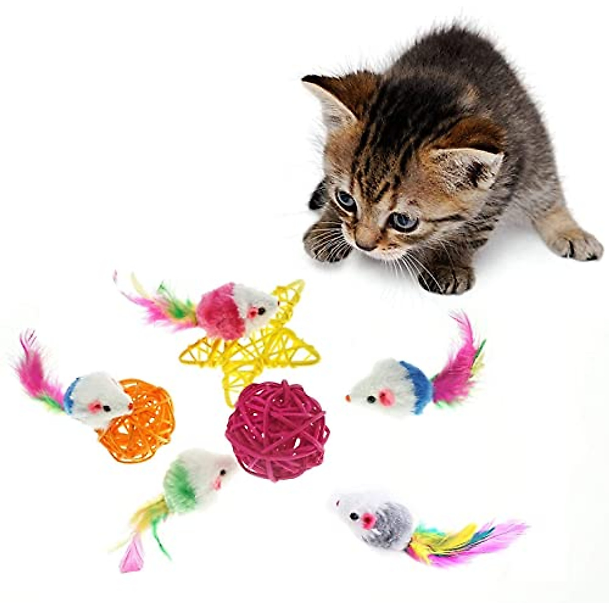 Aftermarket Furry Pet Cat Toys Mice, Cat Toy Mouse, Pet Toys for Cats, Cat Catcher for Feather Tails, 10 Counting