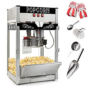 Olde Midway Commercial Popcorn Machine Maker Popper with Large 12-Ounce Kettle - Black