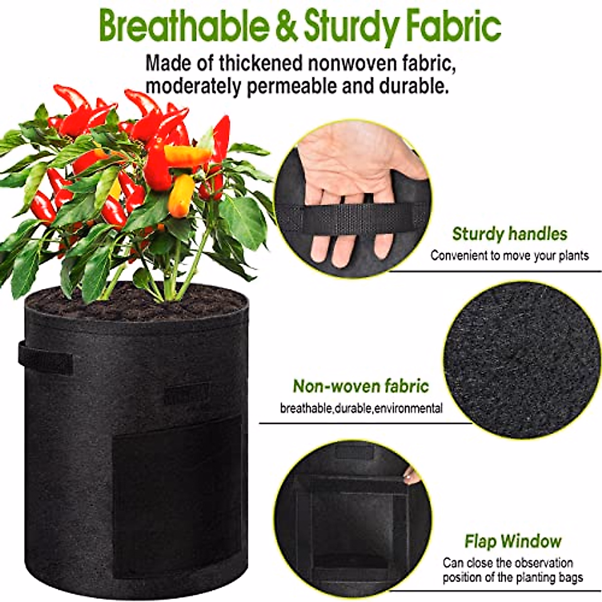 JOPESO Potato Grow Bags 10 Gallon 2 Pack Fabric Pots with Flap Window and Handles, Breathable Plant Bags Thickened Nonwoven for Garden Planting Vegetable Tomato Strawberry Flowers