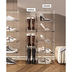 Sscp Shoe Storage Box Fit Size 11, Clear Plastic Stackable Shoe Organizer for Closet, Space Saving Foldable Shoe Rack Sneaker Container Bin Holder, (1pack)