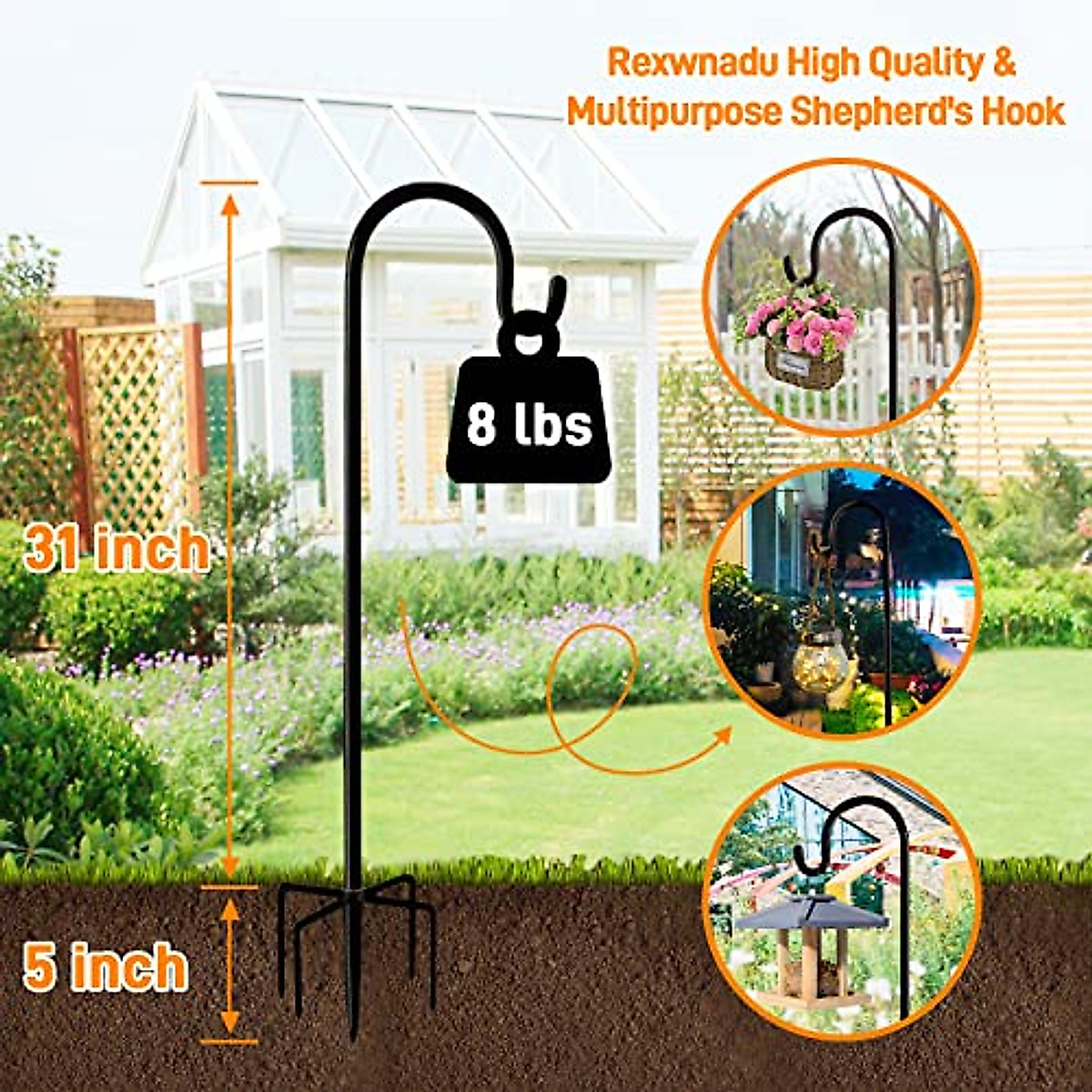 Shepherd Hooks 36 inches for Bird Feeders Outside Heavy Duty Shepherd Stand Plant Hanger Yard Hooks for Lanterns,Solar Lights,Bird Feeder,Wedding,Planter Pot,Adjustable Height Powder Coated-2 Packs