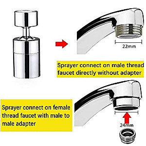 TOEGA 360 Degree Swivel Sink Faucet Aerator,2-FlowBig Angle Water Saving Dual Function,with Gasket Faucet Replacement Part - 55/64 Inch-27UNS Female Thread, 15/16 Inch-27UNS Male Thread Adapters (1)
