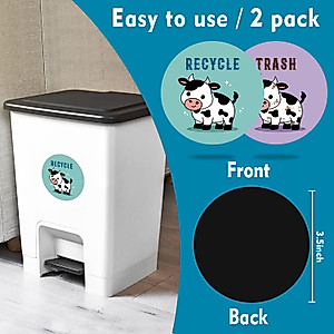 HSSPIRITZ Cow Recycle and Trash Magnets for Kitchen Trash Cans and Recycling Bins,Farmhouse Garbage Can Logo Symbol Magnet sign,2 Pack Magnetic Sticker,3.5"Circle Magnetic for indoor Outdoor Waste Bin