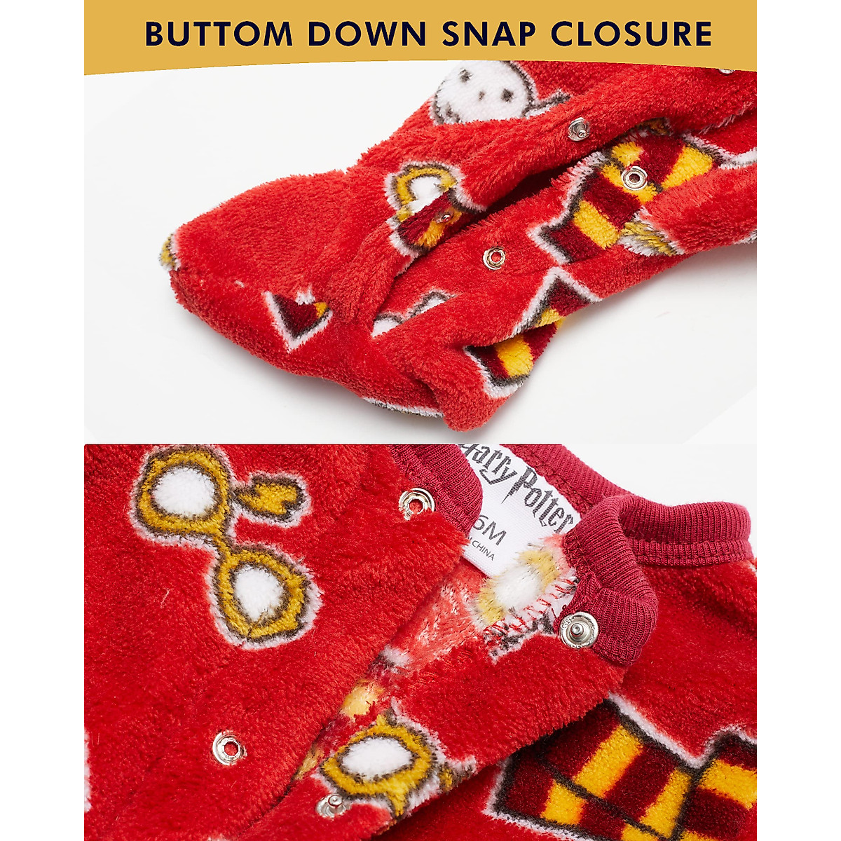 Harry Potter Baby Girls Long-Sleeve Plush Polar Fleece Bodysuit Pajamas - Baby Girl Clothes Prints (Red/White/Yellow, 0-3 Months)