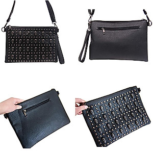 Women Rivets Skull Clutch Purses small Shoulder Bag Party Wristlet Handbag Bag Evening Long Purse
