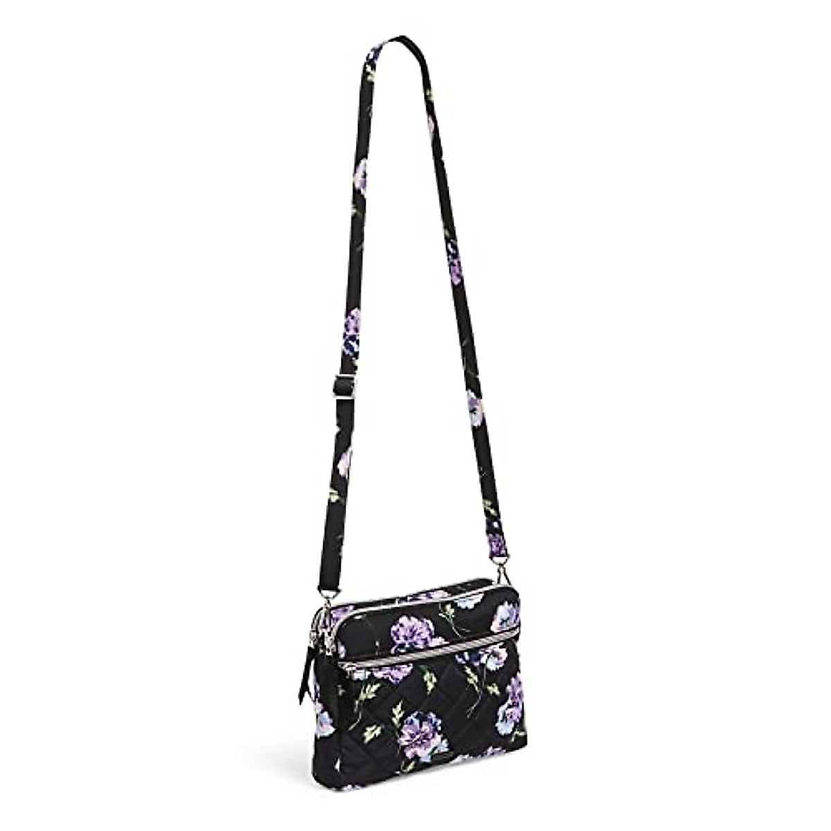 Vera Bradley Women's Performance Twill Triple Compartment Crossbody Purse, Floating Plum Pansies, One Size