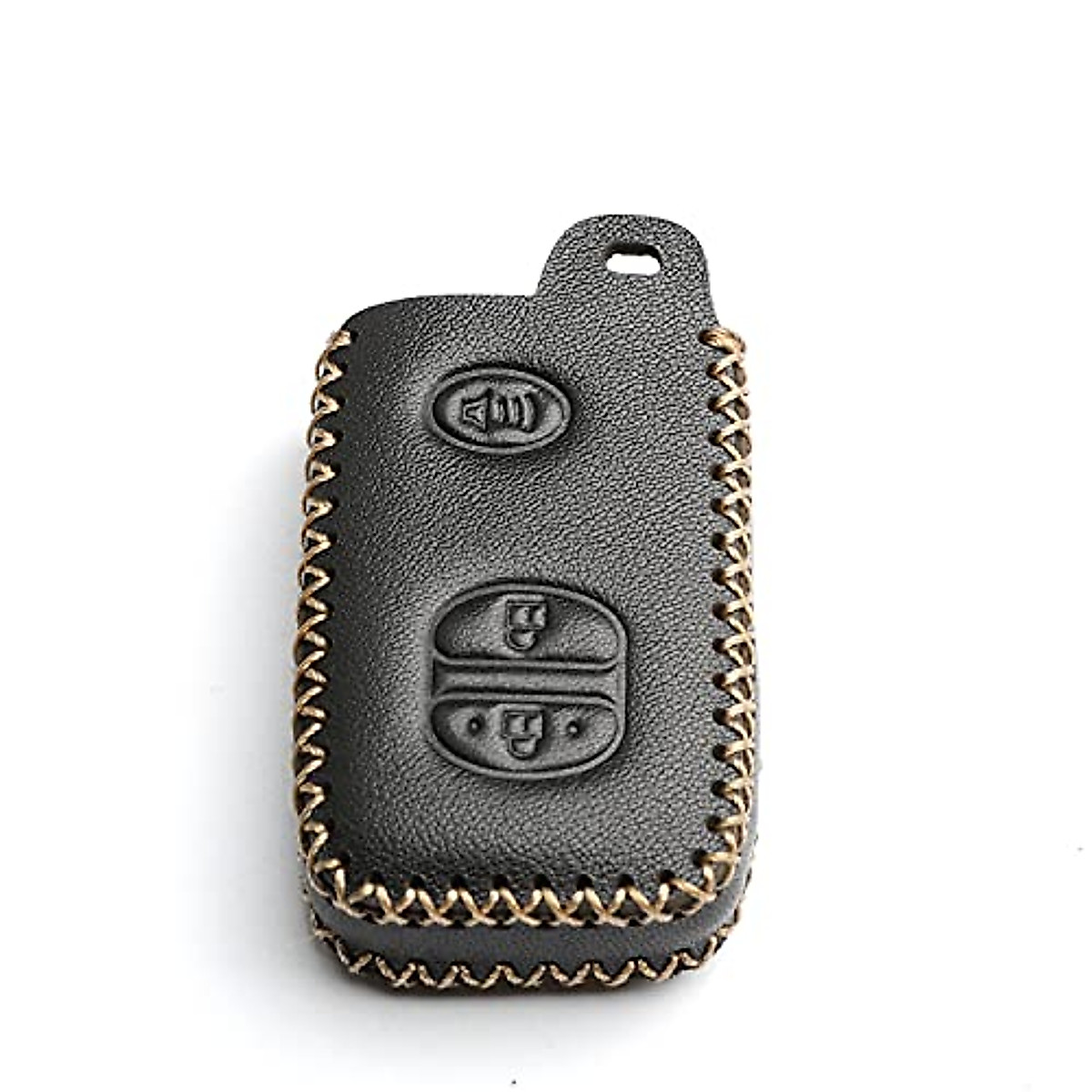 WFMJ Leather for Toyota 4Runner Avalon Camry Corolla Land Cruiser Venza RAV4 Subaru BRZ Remote 3 Buttons Key Case Holder Cover Fob Chain (Black)