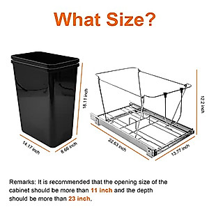 Atposh Double Pull Out Trash Can Under Cabinet, Double 35 Quart Sliding Pull-Out Waste Containers for Kitchen Garbage Trash Can Recycling Bins (Trash Can Not Included), Black