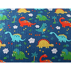 100% Cotton 2 Piece Kids Quilt Bedspread Comforter Set Throw Blanket for Teens Boys Girls Kids Beds Bedding Coverlet Dinosaur (Full)