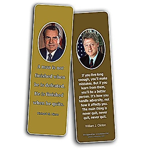 Creanoso President Quotes Bookmarks (12-Pack) – Premium Designs Bulk Assorted Bookmarker Cards Pack – Awesome History School Lesson Learning Collection Set – Presidential Sayings Page Marker