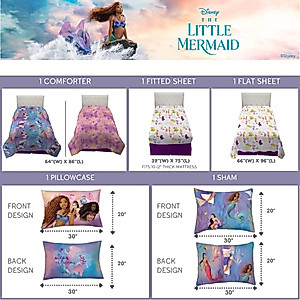Franco Disney's The Little Mermaid Ariel Live Action Movie Kids Bedding Super Soft Comforter and Sheet Set with Sham, Twin, (100% Official Licensed Product)
