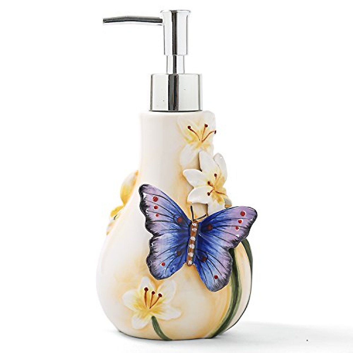FORLONG Ceramic Bathroom Accessory Set Dancing Butterfly Ceramic 5 Pieces Set,Including Toothbrush Holders,2 Gargle Tooth-Brushing Cups,Soap Dishes,Soap & Lotion Dispenser