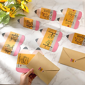 Spakon 24 Sets Christmas Appreciation Cards for Teacher with Envelope and Sticker Pencil Shape Card Thank You Card Bulk Inspirational Quotes Card Teacher Thank You Note Teacher Appreciation Gift