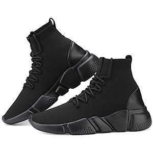 Santiro Women Walking Shoes Fashion Sock High Top Sneakers Comfortable Gym Tennis Shoes Casual Lightweight Running Shoes All Black US 8.5