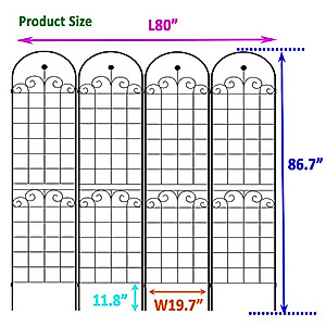 Tidyard 4 Pack Metal Garden Trellis for Climbing Plants Outdoor 86.7" x 19.7" Rustproof Plant Support Rose Trellis Netting Trellis Black