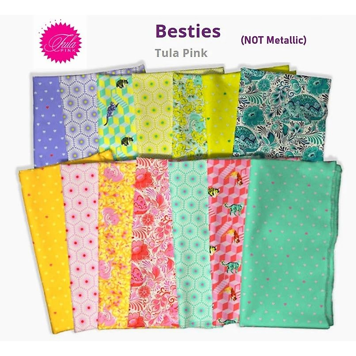 Tula Pink for Free Spirit Besties Treading Water W/Metallic Gold, Fabric by The Yard (Blossom)