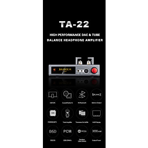 XDUOO TA-22 DAC&Tube Balance Headphone Amplifier ES9038Q2M*2 USB DSD256 32Bit/384kHz HD Bluetooth DAC Amp