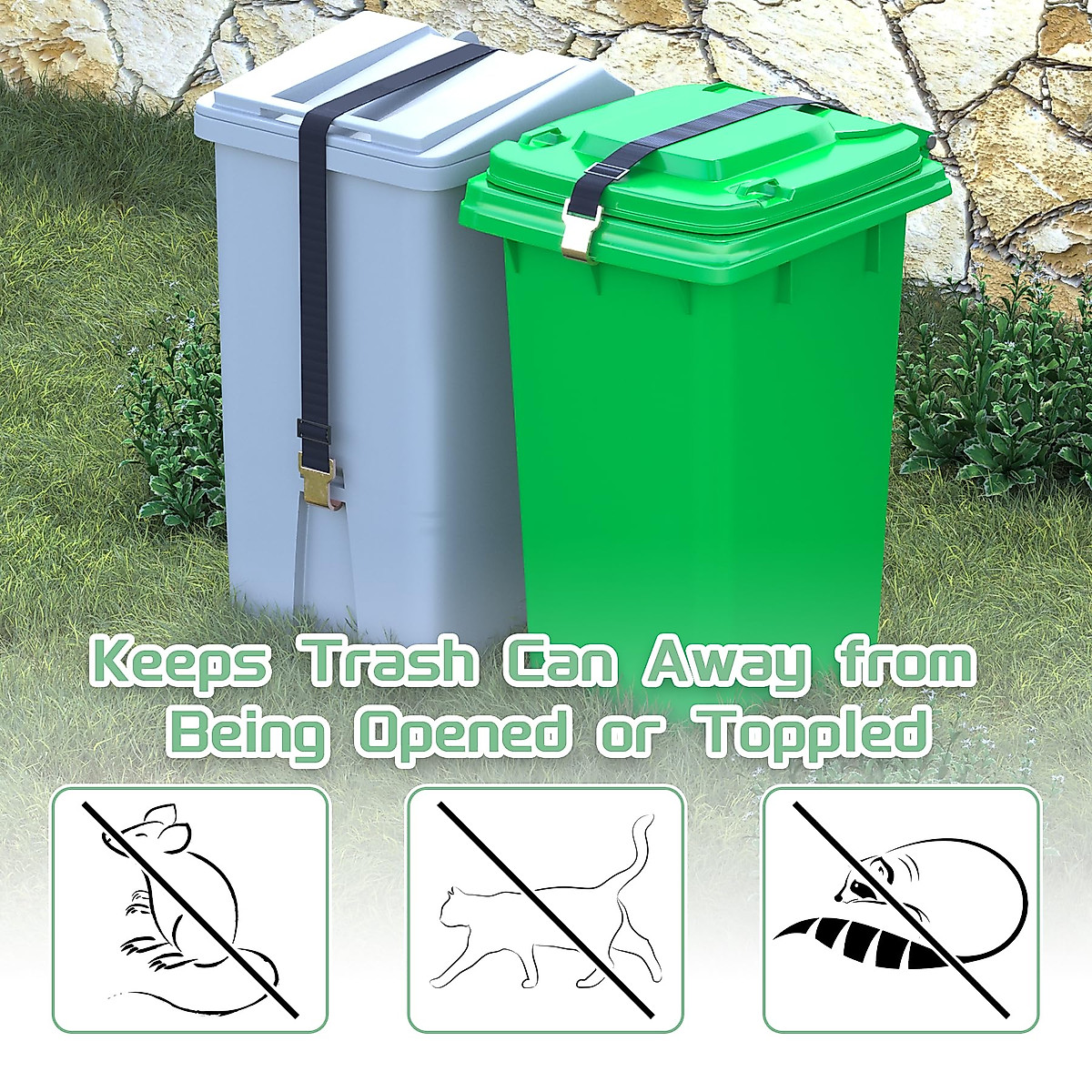 Memrita Trash Can Lid Lock,Outdoor Trash Can Locks Strap,Adjustable Garbage Can Lid Locks,Trash Can Lock for Prevent Rummaging,Locking Trash Can During Strong Wind