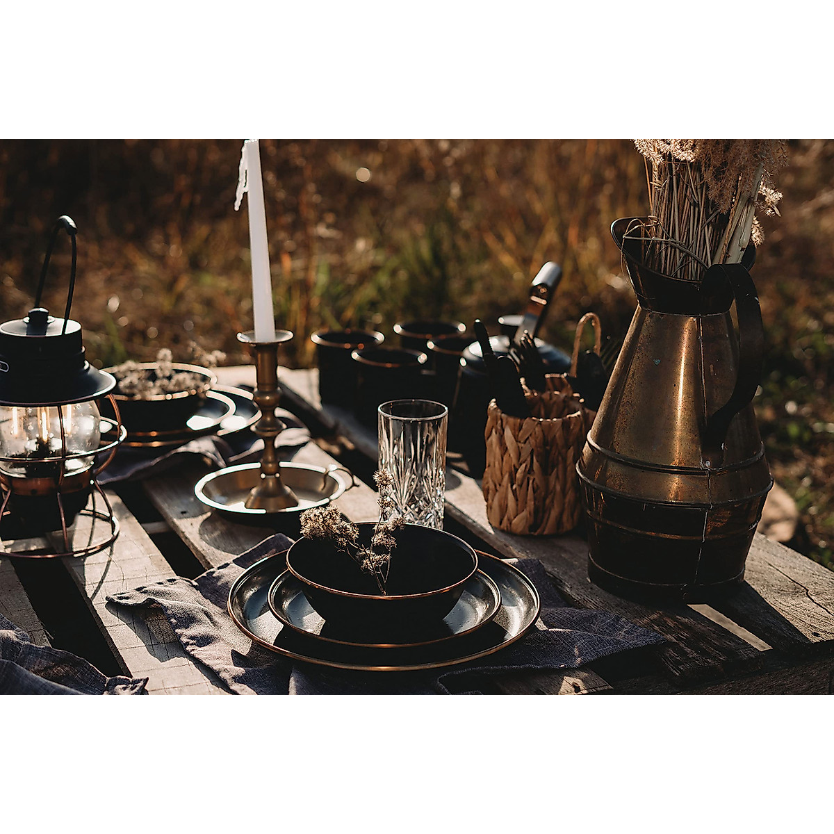 Barebones Enamel Bowls- Dishes Set of 2- Formal Enamel Bowl and Enamelware Set for Camping and Everyday Use- Charcoal