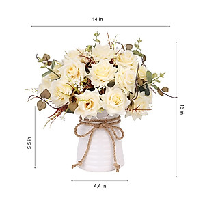 YILIYAJIA Table Centerpieces Dinning Fake Flowers in Vase Ceramics,Artificial Flowers,Halloween Faux Silk Rose Arrangements Bouquets Kitchen Room