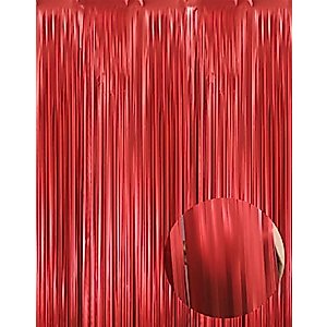 GOER 3.2 ft x 9.8 ft Metallic Tinsel Foil Fringe Curtains Party Photo Backdrop Party Streamers for Birthday,Graduation,New Year Eve Decorations Wedding Decor (1 Pack,Matte Red)