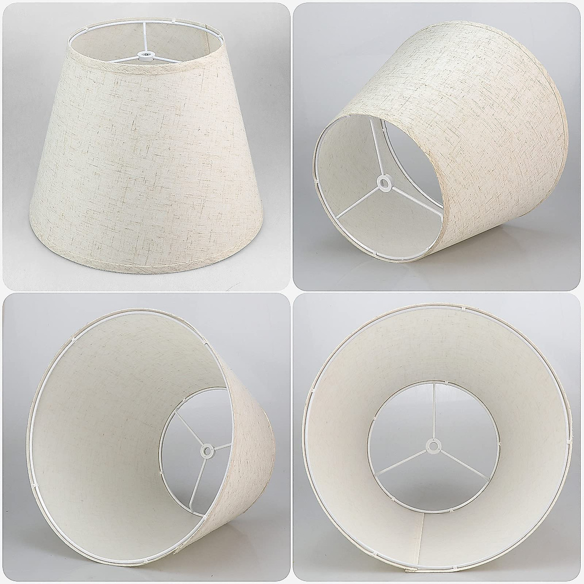 Drum Fabric Lamp Shades for Table Lamps and Floor Light, Lampshades Spider Fitter: 7.9" Top x 12" Bottom x 10" High, Natural Linen Hand Crafted, Set of 2