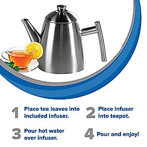 Frieling USA 0127 18/8 Brushed Stainless Steel Primo Teapot with Infuser, 7.5" H, Silver