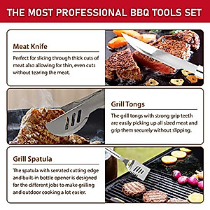 HUSSAR 34PCS BBQ Grill Tools Set Stainless Steel Grilling Accessories with Spatula, Tongs, Skewers for Barbecue, Camping, Kitchen, Complete Premium Grill Utensils Set in Storage Bag, Silver, (BTS-34)