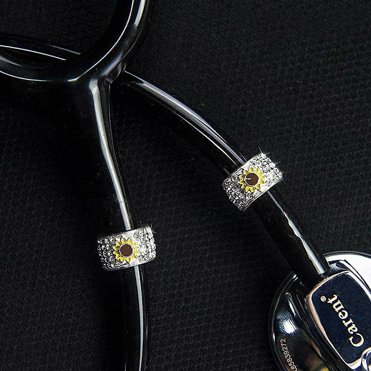 HEYGOO 2 Pack Bling Sunflower Stethoscope Charms, Stethoscope Tag Personalized Hospital Nurse Identification Accessories